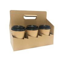 China Disposable Paper Milk Tea Coffee Cup Holder Tray With Handle Kraft Paper Beverage Offset Printing Paper for sale