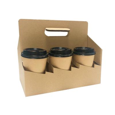 China Disposable Paper Milk Tea Coffee Cup Holder Tray With Handle Kraft Paper Beverage Offset Printing Paper for sale