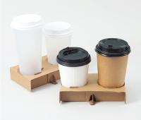 China Customized Cheap Take Away Hot Drink Craft Paper Cup Disposable Kraft Tea Coffee Carrier Paper Cup Holder for sale