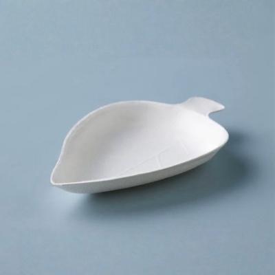 China Compostable Irregular Shape Sugarcane Sauce Dish Biodegradable Mini Leaf Shaped Plate Bagasse Pulp Dessert Dish for Sauce for sale