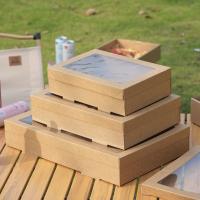 China Multi-Size Disposable Kraft Paper Takeout Containers  Salad / Cake / Fruit / Sushi Boxes with Clear Window for sale