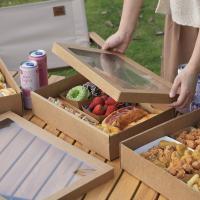 China Multi-Size Disposable Kraft Paper Takeout Containers  Salad / Cake / Fruit / Sushi Boxes with Clear Window for sale