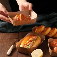 China Paper Trays Disposable Kraft Paper Cardboard Food Boat Tray Fast Food Materiel Hot-dog Sweet Rigid Boxes Snacks Art Paper 300g for sale