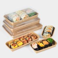 China Biodegradable Kraft Take Away Take Out To Go Restaurant Rectangle Disposable Paper Plastic Sushi Box Container for sale