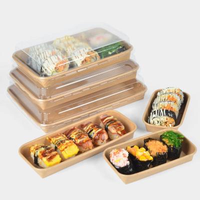 China Biodegradable Kraft Take Away Take Out To Go Restaurant Rectangle Disposable Paper Plastic Sushi Box Container for sale