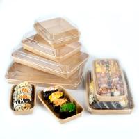 China Biodegradable Kraft Take Away Take Out To Go Restaurant Rectangle Disposable Paper Plastic Sushi Box Container for sale