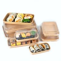 China Biodegradable Kraft Take Away Take Out To Go Restaurant Rectangle Disposable Paper Plastic Sushi Box Container for sale