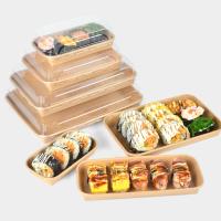 China Biodegradable Kraft Take Away Take Out To Go Restaurant Rectangle Disposable Paper Plastic Sushi Box Container for sale