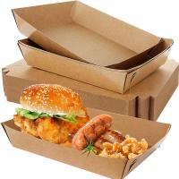 China Customized Eco-Friendly Kraft Paper Serving Cardboard Tray Boat Shape Boxes Food Tray for sale