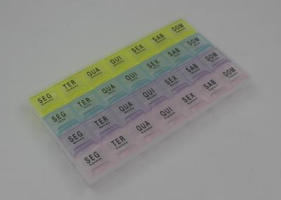 China Personal 28 Compartments Monthly Pill Box With Colored Lid And OEM Printing for sale