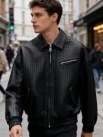 China Men's Woven Texture PU Bomber Jacket with Zipper Closure Fit for Modern Street Style for sale