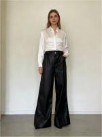 China Minimalist faux leather wide leg trousers with a sleek linear silhouette for modern understated style for sale