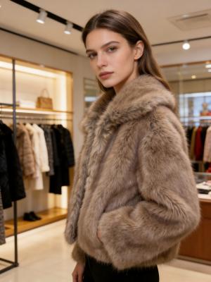 China Ultra Soft Faux Fur Jacket with Dense Plush Pile and Relaxed Drop Shoulder for Warmth for sale