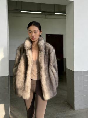 China Stylish Marbled Design Faux Fur Coat with Oversized Fit and Plush Texture for Trendy Street Style for sale