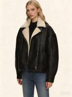 China Oversized Moto Jacket with Asymmetric Zip Closure and Structured Lapels in Bonded Suede and Sherpa for sale