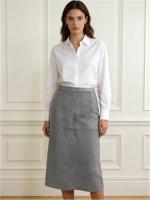 China Grey Suede Midi Skirt with High Waisted Design and Buttery Soft Texture for Elegant Apparel for sale