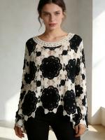 China Lightweight Openwork Knit Crochet Top with Scalloped Hemline and Handmade Cotton Yarn for sale
