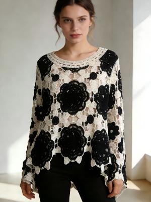 China Lightweight Openwork Knit Crochet Top with Scalloped Hemline and Handmade Cotton Yarn for sale
