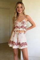 China Floral Embroidery Crochet Cami Top with Scalloped Neckline and Matching Mini Skirt in Soft Cotton Yarn for sale