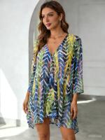 China Bohemian Knit Top with Deep V Neckline Flowy A-Line Silhouette and Asymmetric Curved Hem for sale