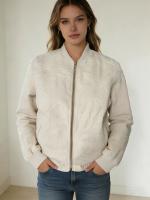 China Off White Cotton Bomber Jacket with Raised Leaf Embroidery and Regular Fit for sale