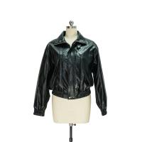 China Black cropped PU leather jacket with soft texture and stand collar for a sleek street-style look for sale