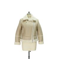 China Beige Suede-Faux Fur Jacket with Plush Shearling Collar for Autumn Winter Outerwear for sale