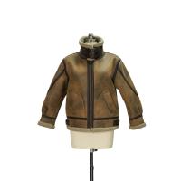 China Vintage-Inspired Brown Faux Shearling Jacket with High Collar Design for sale