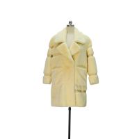 China Luxe pale yellow faux fur coat with soft texture and hip length for refined autumn winter style for sale