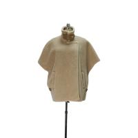 China Beige ultra-soft fleece poncho coat with brown leather buckle detailing for sale