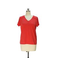 China V-neck T-shirt with crochet lace trim crafted from breathable fabric for a relaxed fit for sale