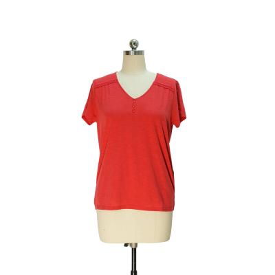 China V-neck T-shirt with crochet lace trim crafted from breathable fabric for a relaxed fit for sale