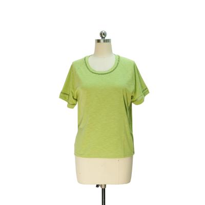 China Vibrant Lime Green Cotton Slub T-shirt with Raglan Short Sleeves and Ladder Stitch Trim for sale