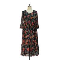 China Flowy Floral Print Midi Dress with Empire Waist and Lightweight Mesh Fabric for sale