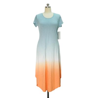 China Women's Ombre Dip-Dye Maxi Dress with Lightweight Cotton Slub and Relaxed Flowy Silhouette for sale