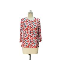 China Women's Floral Print 3/4 Sleeve Round Neck Top for sale