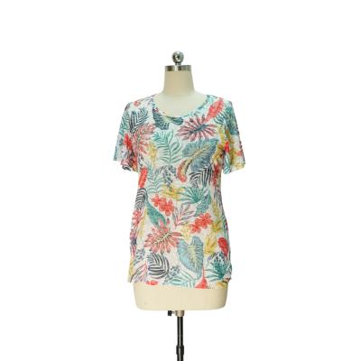 China Lightweight tropical print short-sleeve crew neck tee for sale