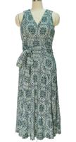 China Teal Medallion Print Sleeveless Wrap Midi Dress with Lightweight Soft Fabric for sale
