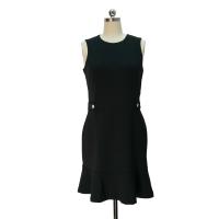 China Sleeveless Black Dress with Round Neck Structured Fabric and Ruffled Hem for sale