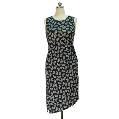 China Sleeveless Midi Dress with Classic Paisley Print, Side Twisted Ruched Detail for sale