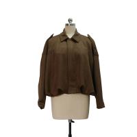 China Soft Brown Suede Cropped Jacket with Loose Silhouette and Machine Washable Care for sale