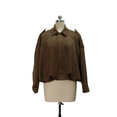 China Soft Brown Suede Cropped Jacket with Loose Silhouette and Machine Washable Care for sale