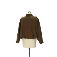 China Soft Brown Suede Cropped Jacket with Loose Silhouette and Machine Washable Care for sale