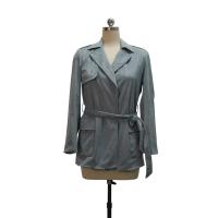 China Soft grey faux suede trench jacket with adjustable waist tie and classic lapel for a modern versatile look for sale