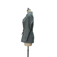 China Soft grey faux suede trench jacket with adjustable waist tie and classic lapel for a modern versatile look for sale