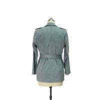 China Soft grey faux suede trench jacket with adjustable waist tie and classic lapel for a modern versatile look for sale