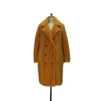 China Golden Yellow 100% Polyester Teddy Coat with Double-Breasted Lapel for Modern Women for sale
