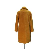 China Golden Yellow 100% Polyester Teddy Coat with Double-Breasted Lapel for Modern Women for sale