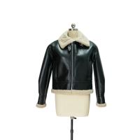 China Black Faux Leather Aviator Jacket with Shearling Lining and Pullover Closure in 100% Polyester for sale
