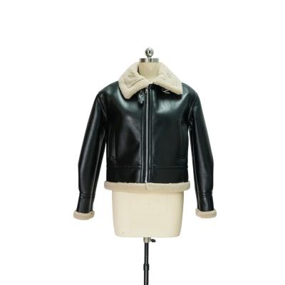 China Black Faux Leather Aviator Jacket with Shearling Lining and Pullover Closure in 100% Polyester for sale